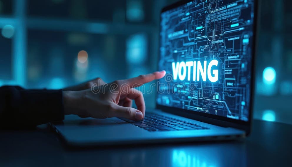 Person Interacts with E-voting Interface on Laptop. Modern Digital ...