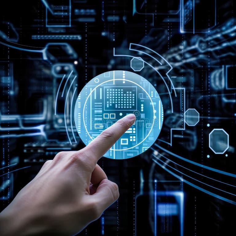 Person Interacts with a Futuristic Digital Screen, Displaying a Complex ...