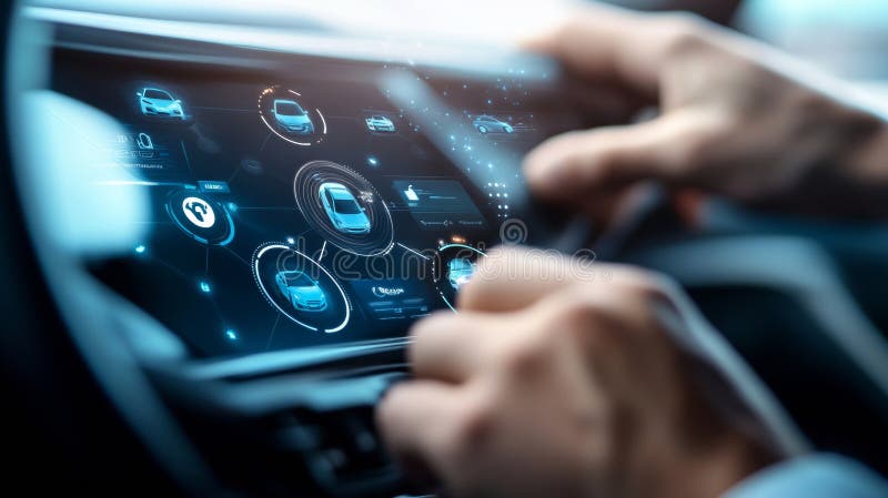 A Person Interacts with a Futuristic Touchscreen Display in a Car ...