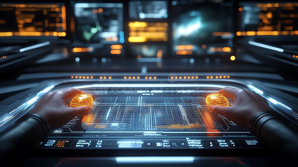 A Person is Operating a Futuristic Interactive Control Panel Stock Illustration - Illustration ...