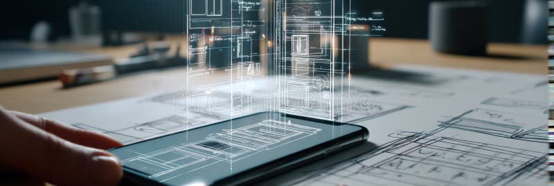UI Layout Wireframe Displayed Above Smartphone in Augmented Reality ...