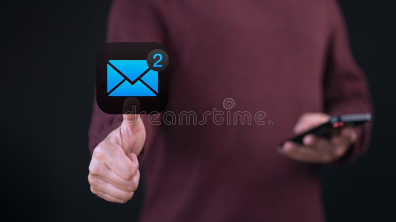 A Person Interacts with a Virtual Email Notification Showing Two New ...