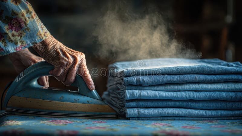 Person Ironing Blue Jeans stock photo. Image of ironed - 380811966