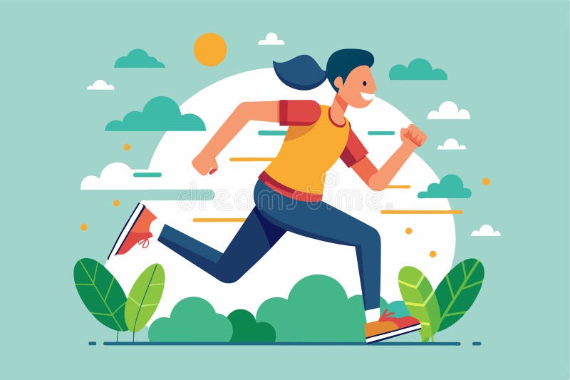 A Person Jogs Energetically in a Vibrant Environment Filled with Clouds ...