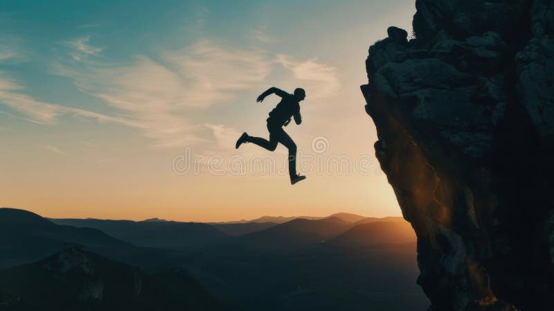 Person Jumping Off Cliff into Air Stock Photo - Image of courage ...