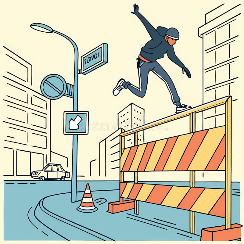 Person Jumping Over Barrier in City Illustration Stock Illustration ...