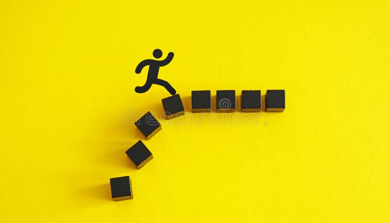 Person Jumping Over Obstacles Made of Blocks. Personal Growth. Stock ...