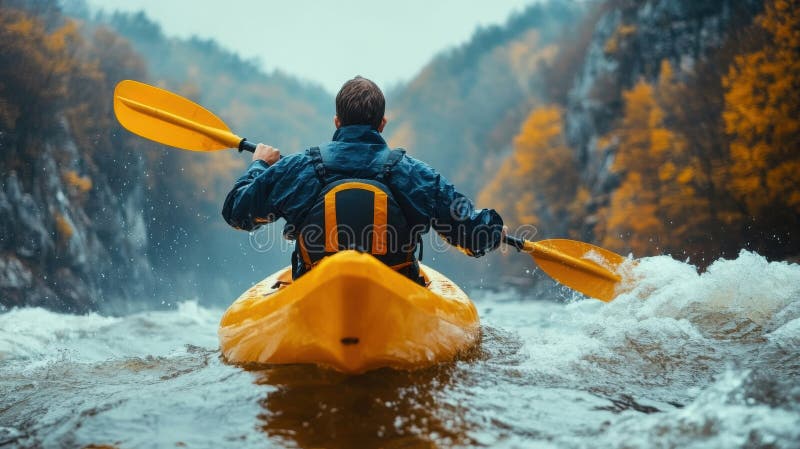 Adventurous Kayaking in a Remote River Surrounded by Dense Forest Stock ...