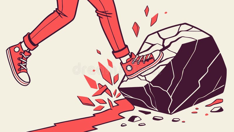 Person Kicking Breaking a Large Rock Obstacle, Vector Design Generative ...