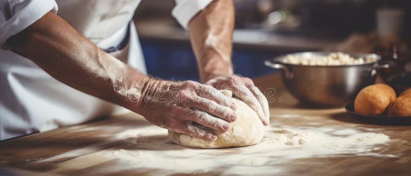 Person Kneading Dough on Wooden Table - Traditional Baking Technique ...