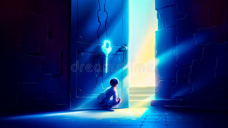 Person Kneeling Down in Front of Door with Key on it. Generative AI ...