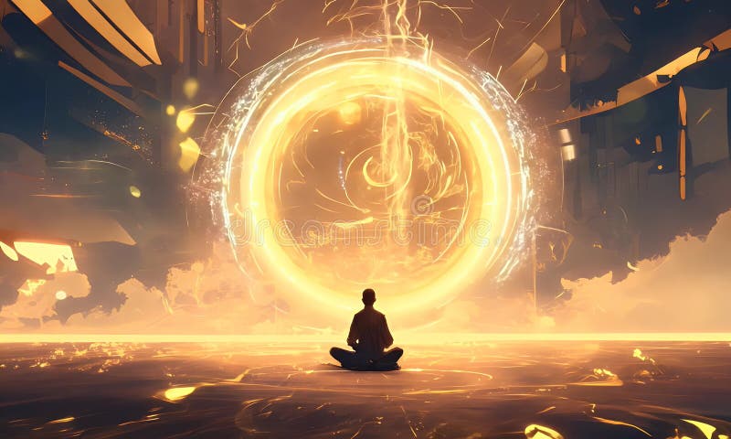 A Person Kneeling in Prayer, Surrounded by Beams of Golden Light. Stock ...