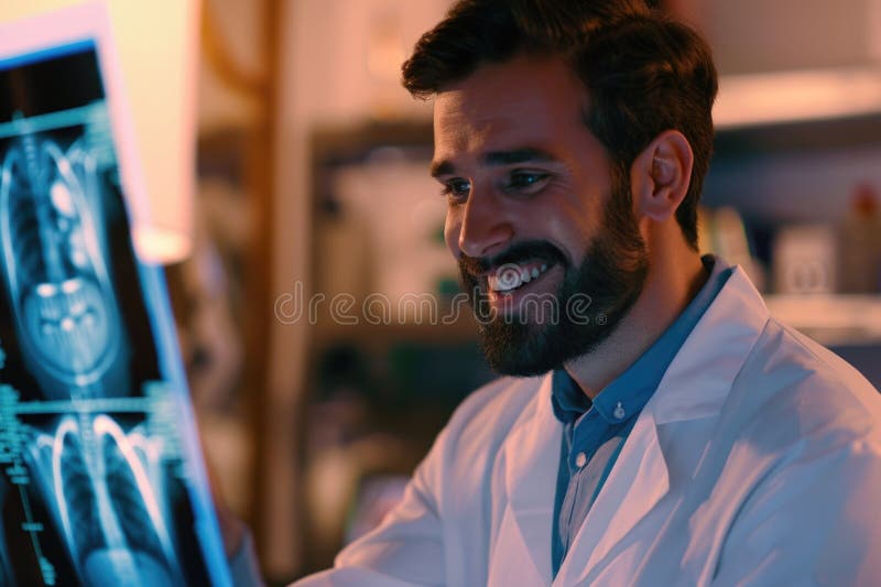 A Person in a Lab Coat Sitting in Front of a Computer, Focused on the ...