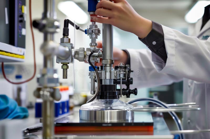 Person in a Lab Coat Testing a Float Valve Mechanism in a Laboratory ...