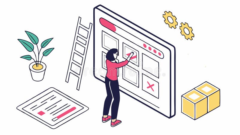 Person on Ladder Fixing Website UI, Web Development, Vector Design ...