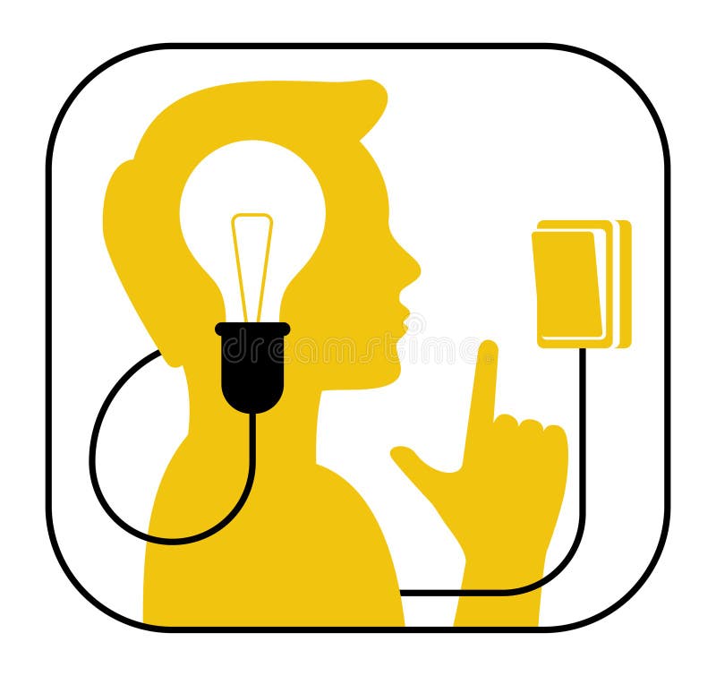 Person with Lamp in His Head Turning on the Switch Stock Vector ...