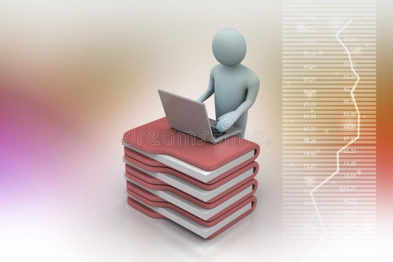 Person with a Laptop on File Folders Stock Illustration - Illustration ...