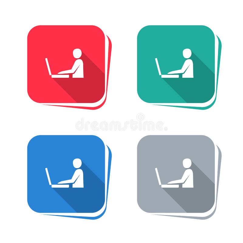 Person and Laptop Icon on Square Button Stock Vector - Illustration of ...
