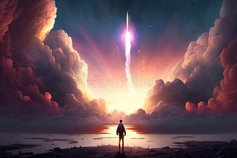 Person, Launching Rocket into the Sky, with Stunning Backdrop of Sunset ...