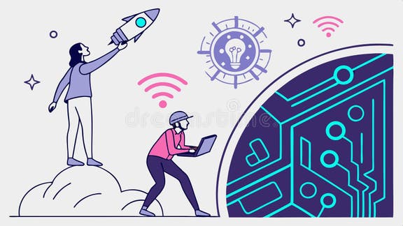 Person Launching Rocket, Tech. Startup Success, Innovation Launch ...