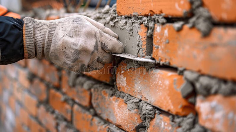 A Person Laying Cement on a Brick Wall, a Common Construction Task ...