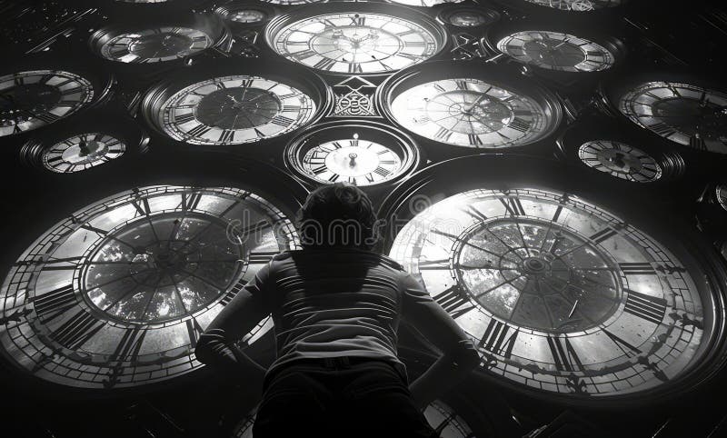 A Person is Laying on the Ground in Front of a Large Clock Stock Image ...