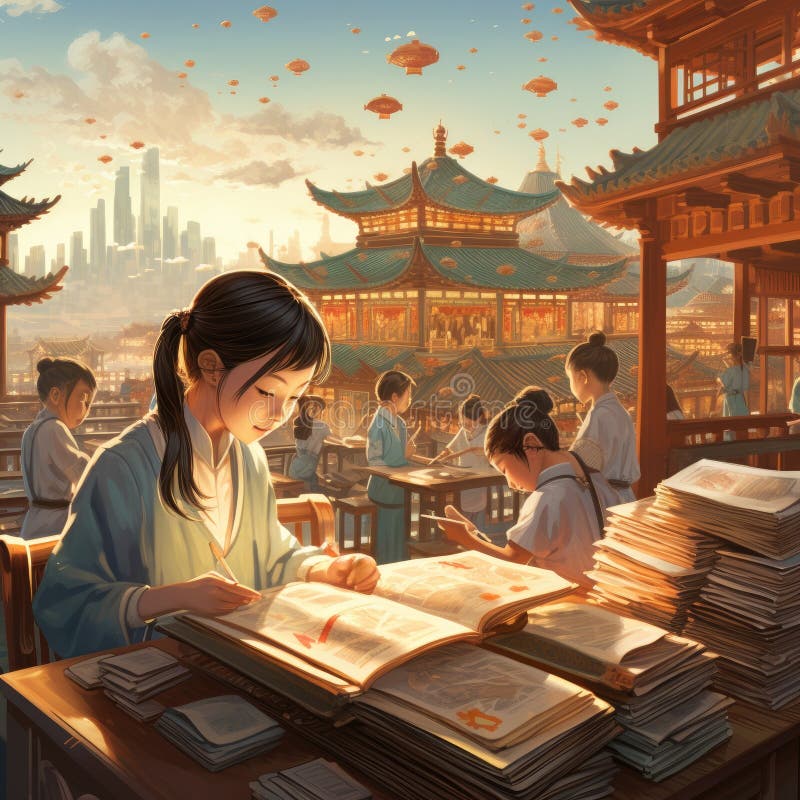 A person learns Chinese stock illustration. Illustration of little ...