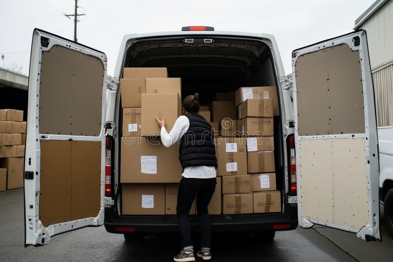A Person is Loading Boxes into the Back of an Open Van Ai Photo Stock ...