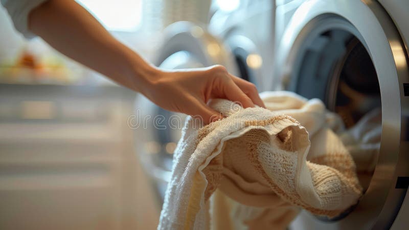Person Loading Clothes into a Washing Machine. Stock Photo - Image of ...