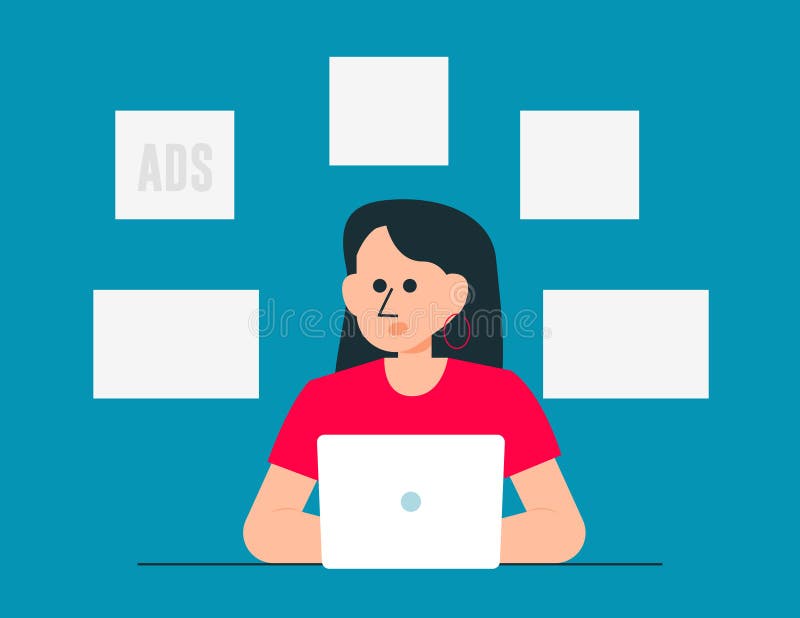 Person Look with Ads on Computer. Online Ads Vector Concept Stock ...
