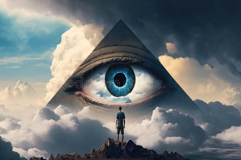 Person, Looking at the All-seeing Eye of God, with View of Full Sky and ...
