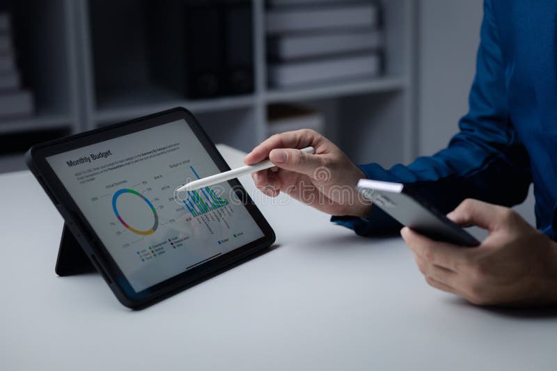 Person Looking at Data on Tablet, Businessman Owner of Startup Company ...