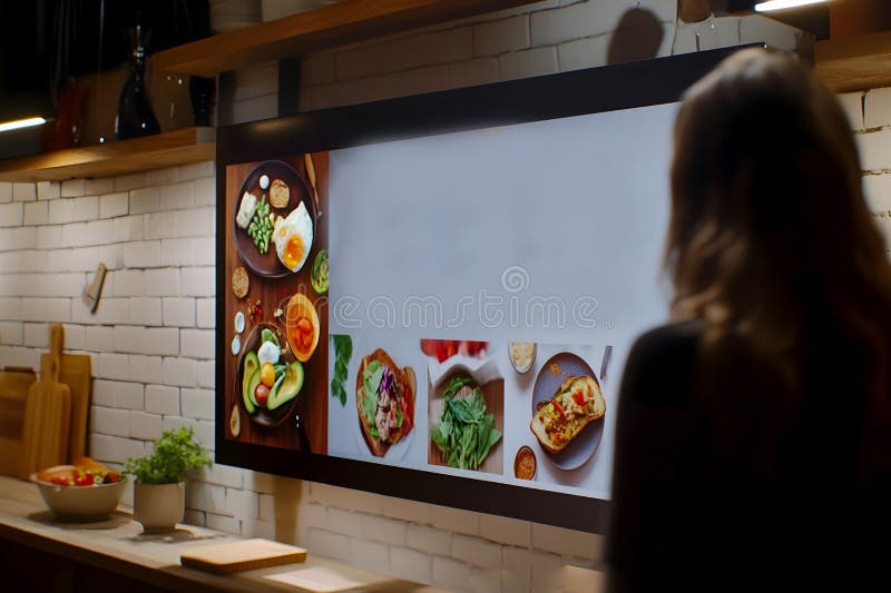 Person Looking at a Digital Screen Displaying Various Healthy Meal ...