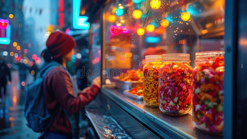 Person Looking at Food in Window. Generate AI Image Stock Illustration ...
