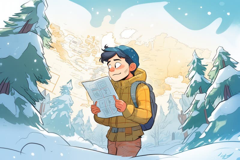 Person Looking at Map Under Pine Trees with Snow Stock Photo - Image of ...