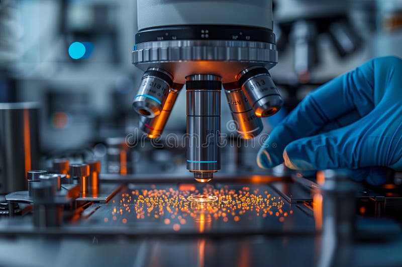 A Person is Looking through a Microscope in a Laboratory Stock Image ...