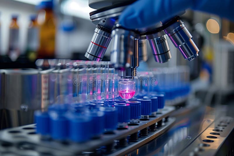 A Person is Looking through a Microscope in a Laboratory Stock Image ...