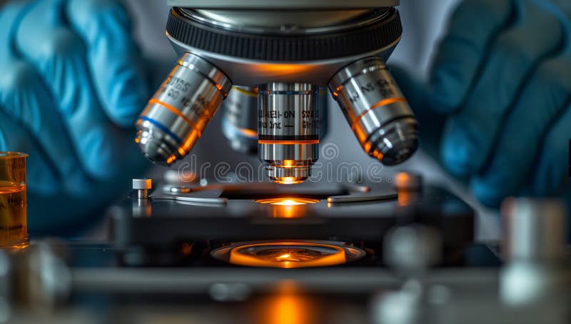 A Person is Looking through a Microscope in a Laboratory Stock Photo ...