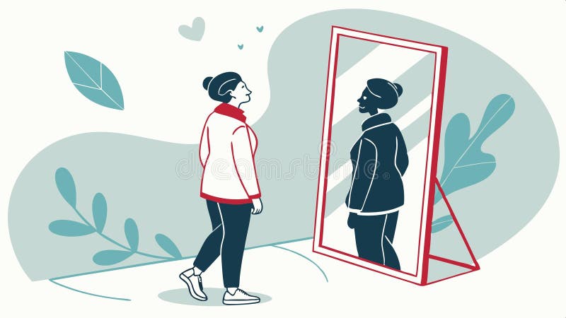 Person Looking in Mirror Reflection Self Image Concept Vector Design ...