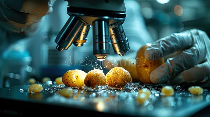A Person is Looking at a Potato Under a Microscope Stock Photo - Image ...