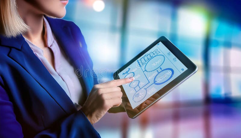 Person Looking at a Problem Solving Diagram on a Tablet, Representing ...