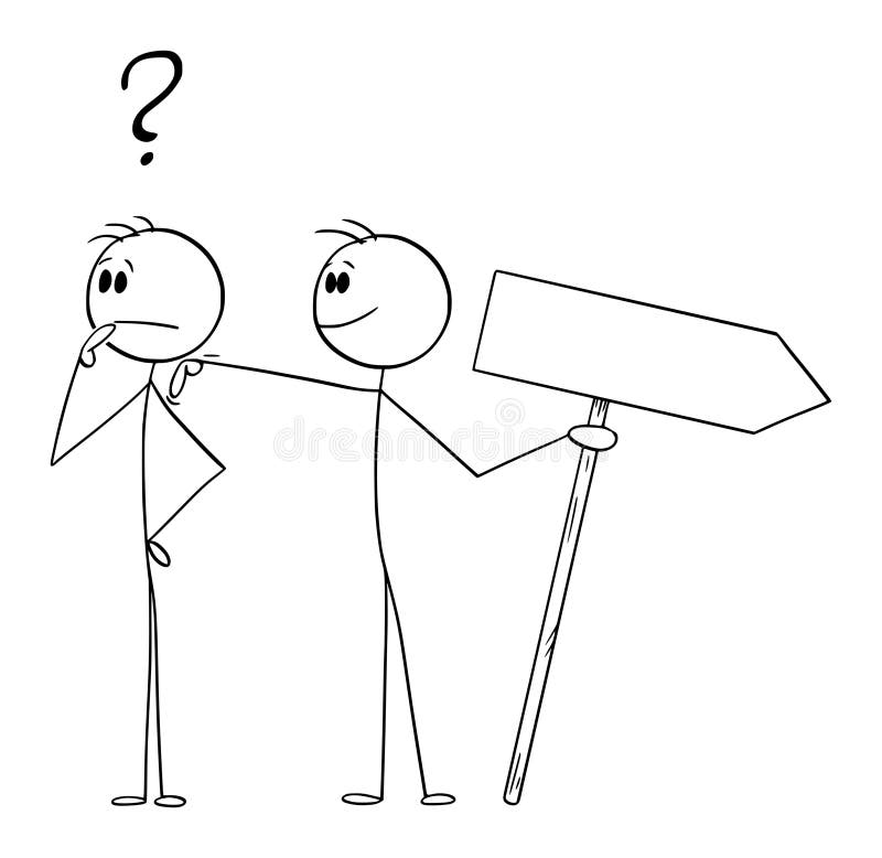 Person Looking for Some Guide on the Way, Vector Cartoon Stick Figure ...