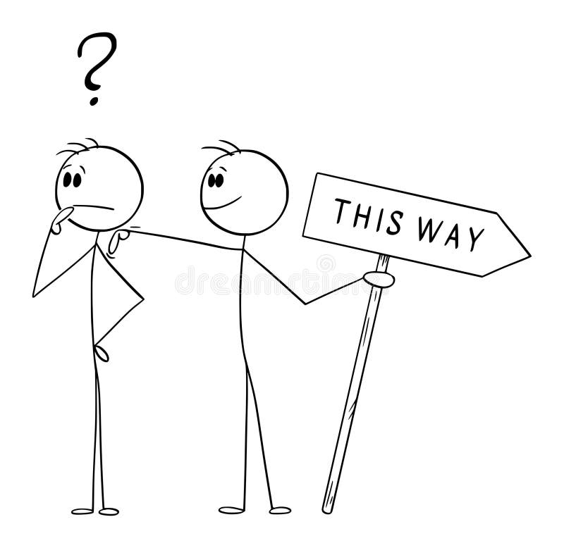 Person Looking for Some Guide on the Way, Vector Cartoon Stick Figure ...