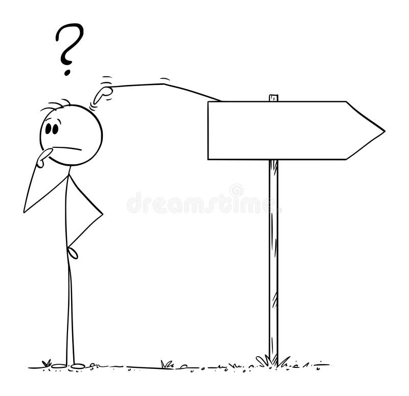 Person Looking for Some Guide on the Way, Vector Cartoon Stick Figure ...