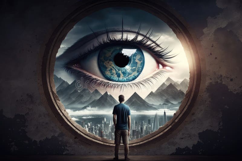 Person, Looking at the All-seeing Eye of God, with View of Full Sky and ...