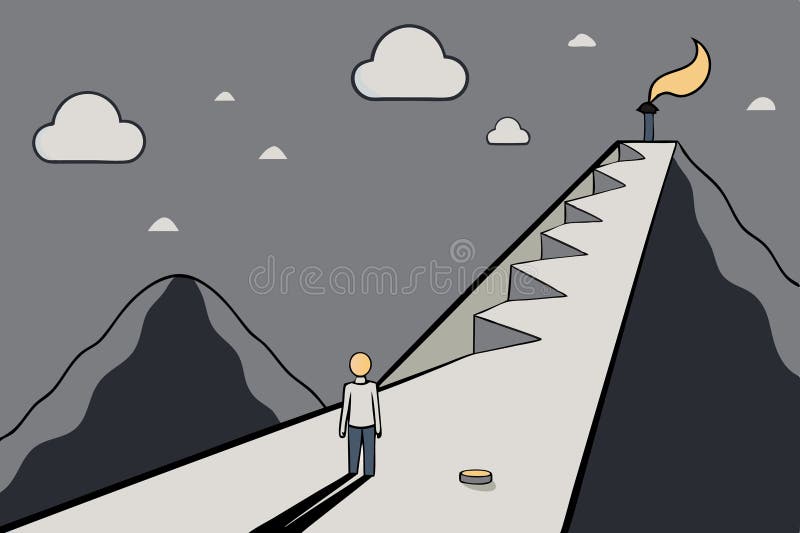 A Person Looking Up at a Towering Mountain with an Obstructed Path ...