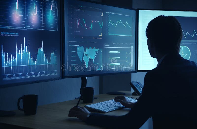 Person Looking at Various Computer Screens that are Displaying ...