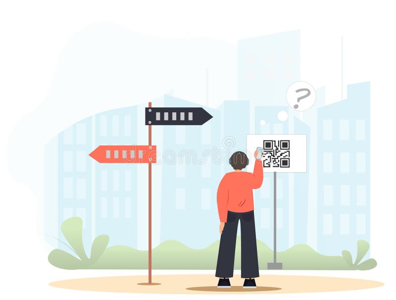 Person Looking for a Way in the City with Qr Code and Mobile Phone ...