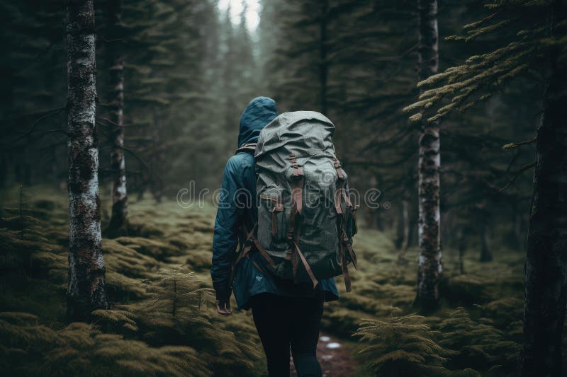 Person, Lost in the Wilderness, Surrounded by Towering Trees and Rugged ... Person, Lost in the Wilderness, Surrounded by Towering Trees and Rugged ...