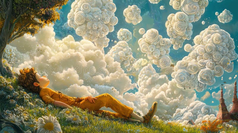 Person Lying Under Surreal Cloud Filled Sky Stock Image - Image of ...